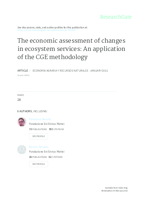 (PDF) The economic assessment of changes in ecosystem services: an ...