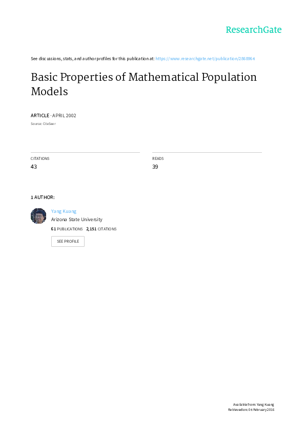 (PDF) Basic properties of mathematical population models