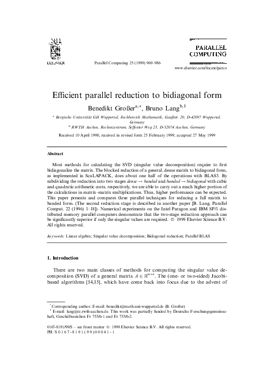 (PDF) Efficient parallel reduction to bidiagonal form