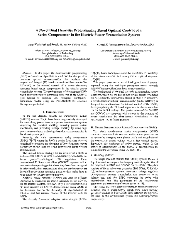 (PDF) A novel dual heuristic programming based optimal control of a series compensator in the ...
