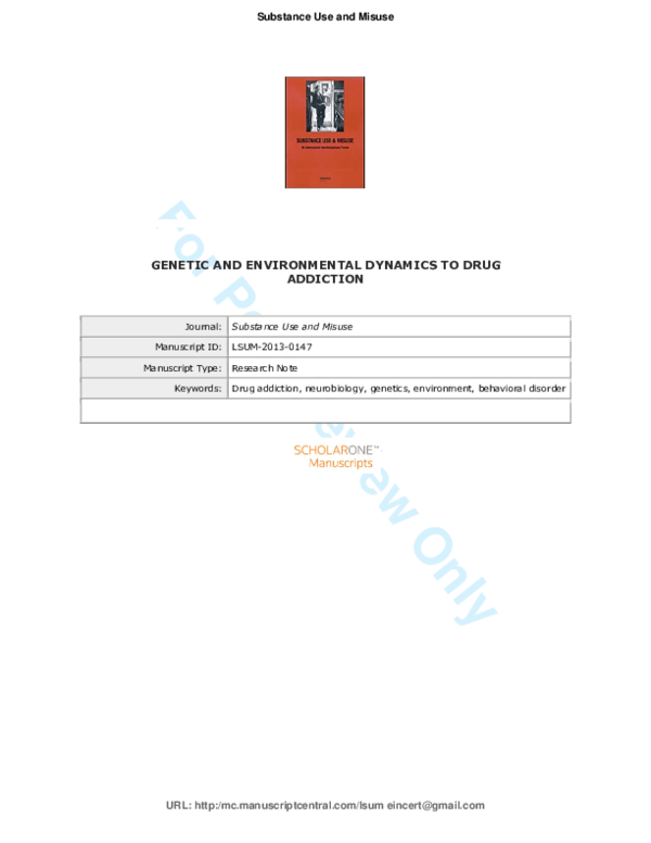 (PDF) Genetic and environmental dynamics to drug addiction