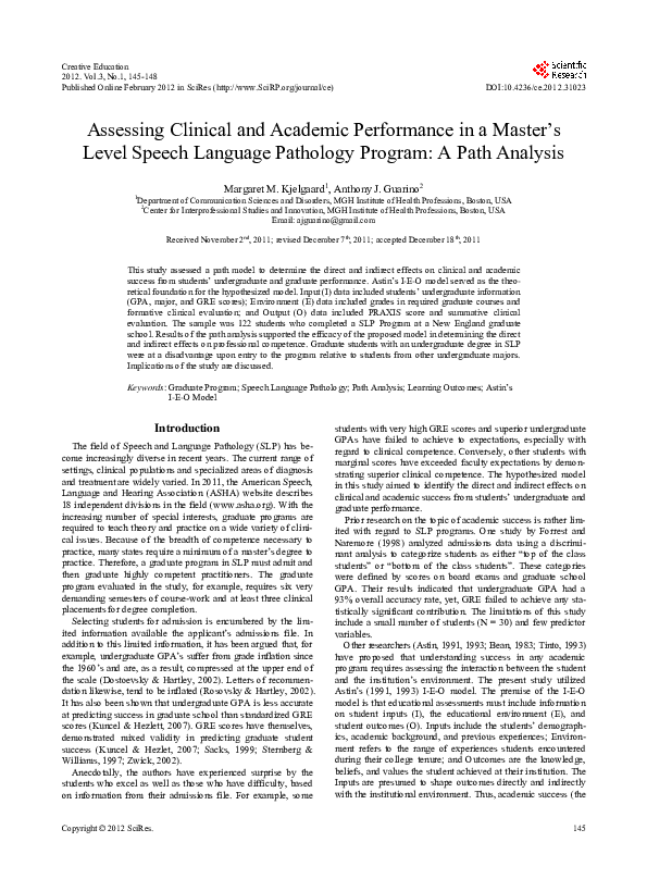 (PDF) Assessing Clinical and Academic Performance in a Master’s Level ...