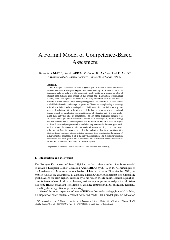 (PDF) A formal model of competence-based assessment