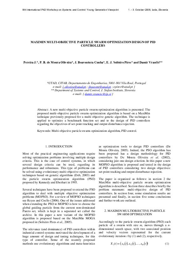 (PDF) MAXIMIN MULTI-OBJECTIVE PARTICLE SWARM OPTIMIZATION DESIGN OF PID ...