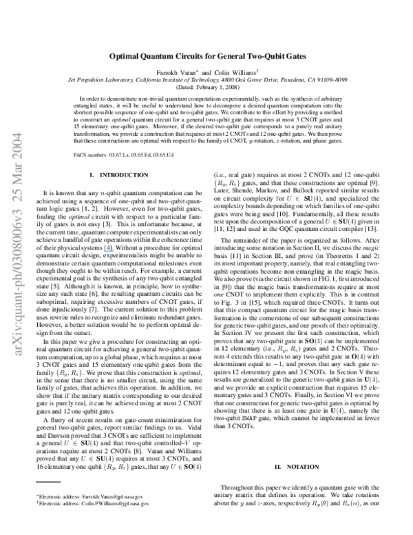 (PDF) Optimal quantum circuits for general two-qubit gates