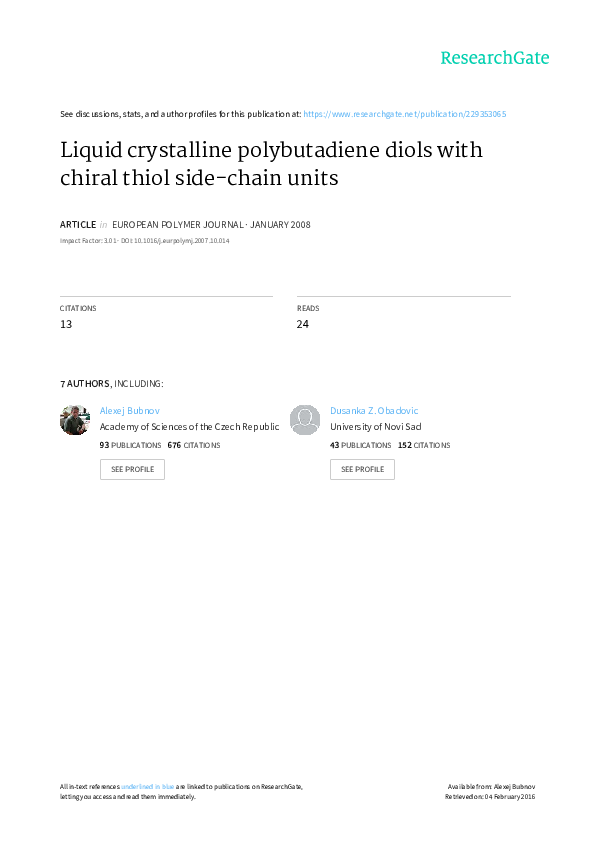 (PDF) Liquid crystalline polybutadiene diols with chiral thiol side ...