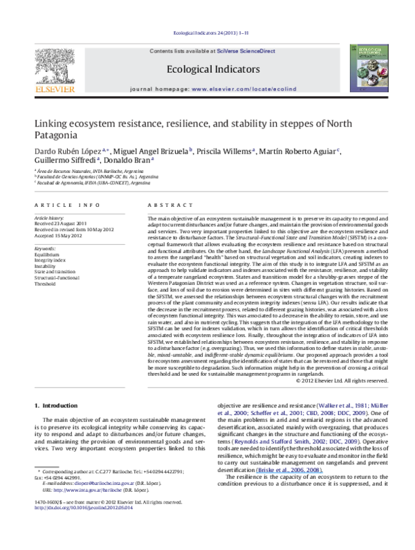 (PDF) Linking ecosystem resistance, resilience, and stability in ...