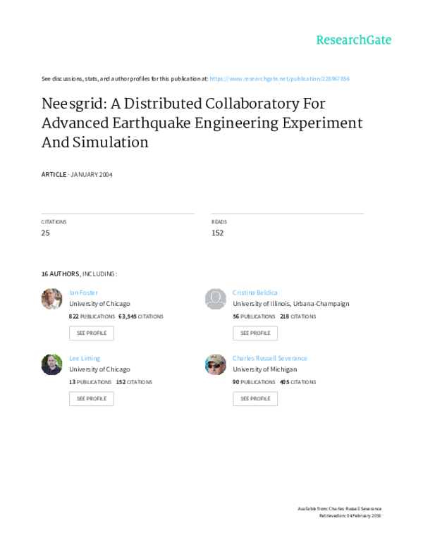 (PDF) NEESgrid: a distributed collaboratory for advanced earthquake engineering experiment and ...