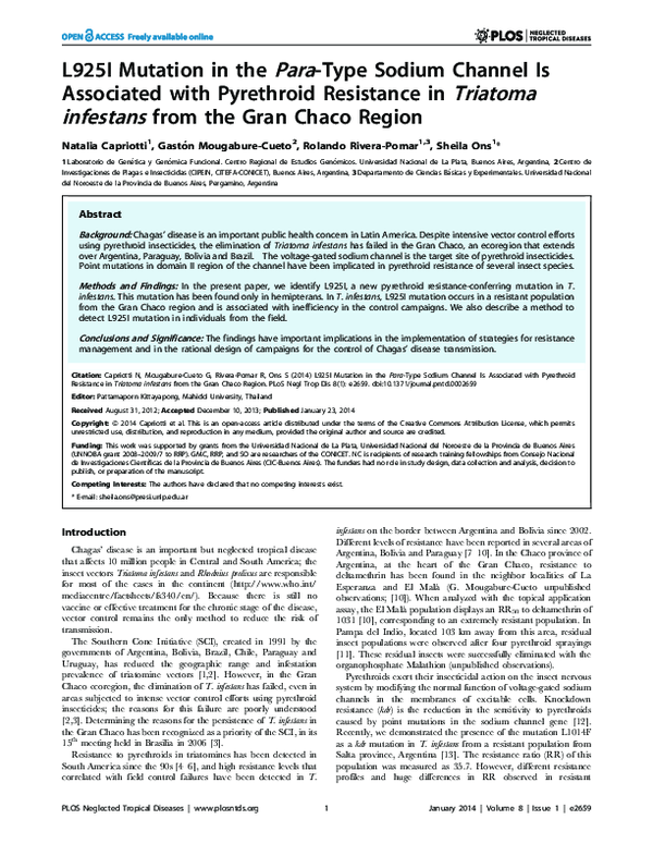 (PDF) L925I Mutation in the Para-Type Sodium Channel Is Associated with Pyrethroid Resistance in ...