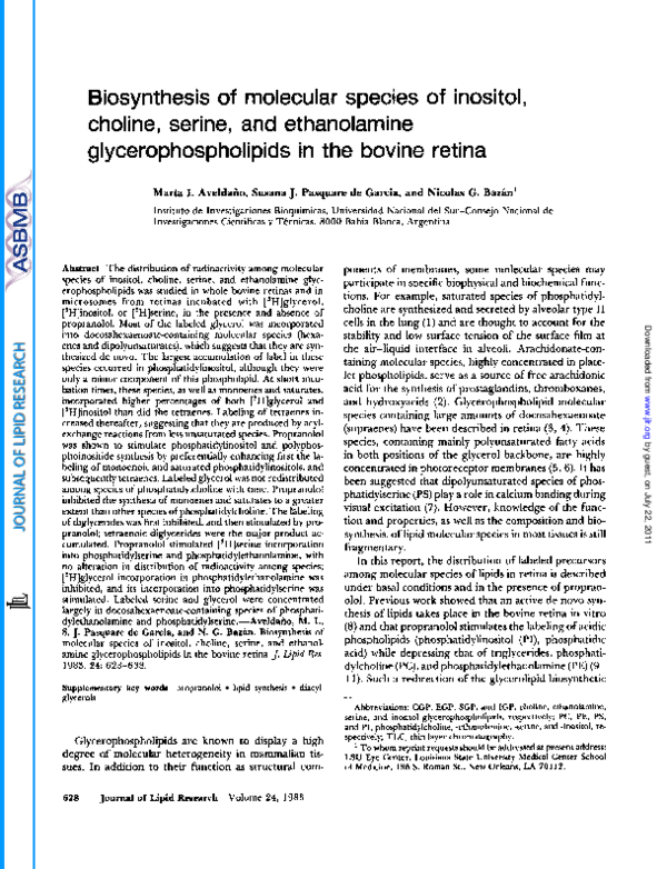 (PDF) Biosynthesis of molecular species of inositol, choline, serine ...