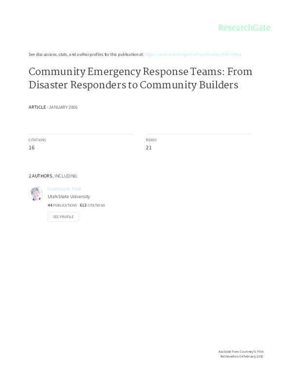 (PDF) Community Emergency Response Teams: From Disaster Responders to ...