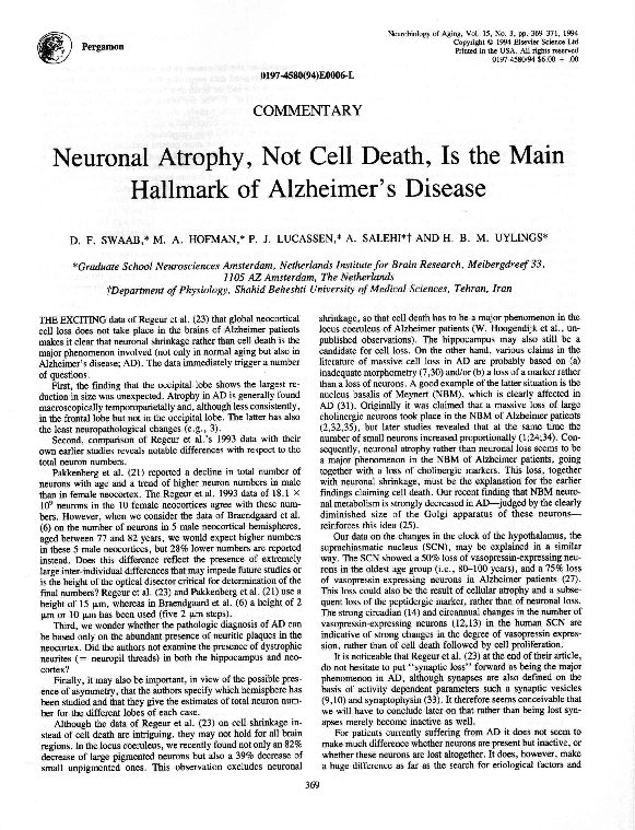 (PDF) Neuronal atrophy, not cell death, is the main hallmark of ...