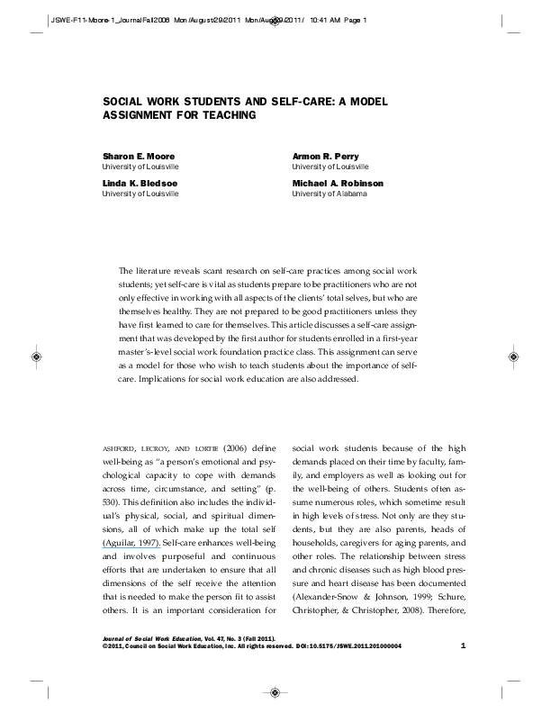 (PDF) SOCIAL WORK STUDENTS AND SELF-CARE: A MODEL ASSIGNMENT FOR TEACHING