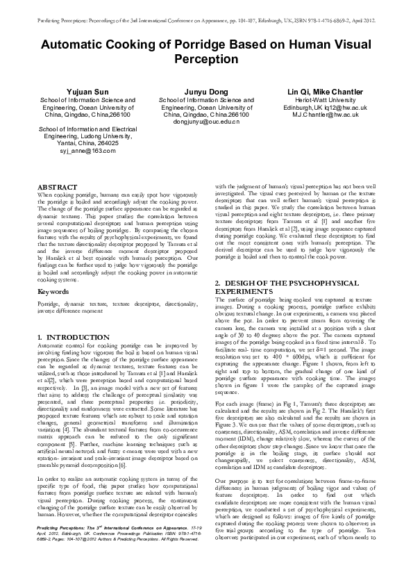 (PDF) Automated Porridge Cooking Using Visual Perception Analysis