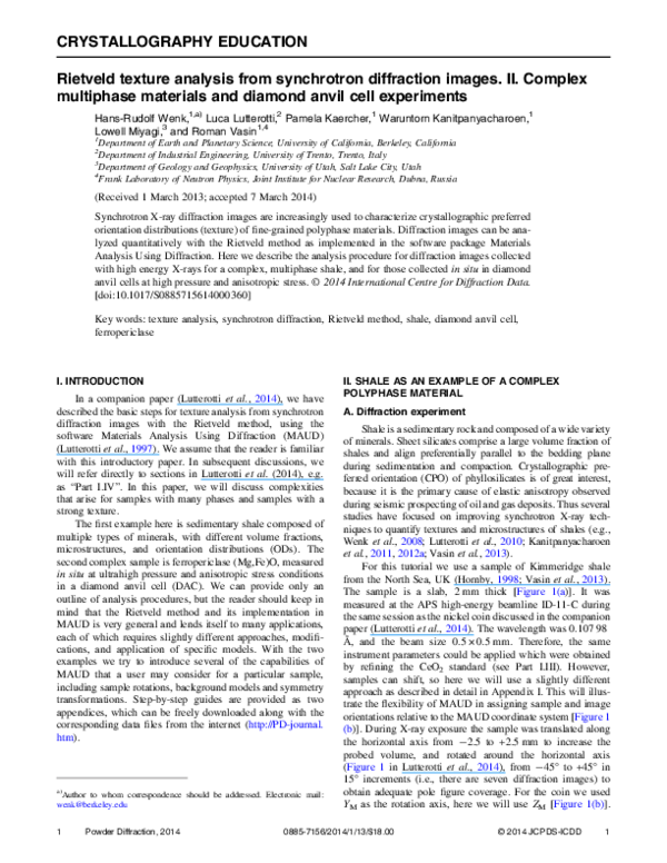 (PDF) Rietveld texture analysis from synchrotron diffraction images. II. Complex multiphase ...