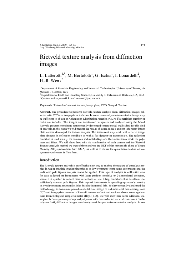 (PDF) Rietveld texture analysis from diffraction images