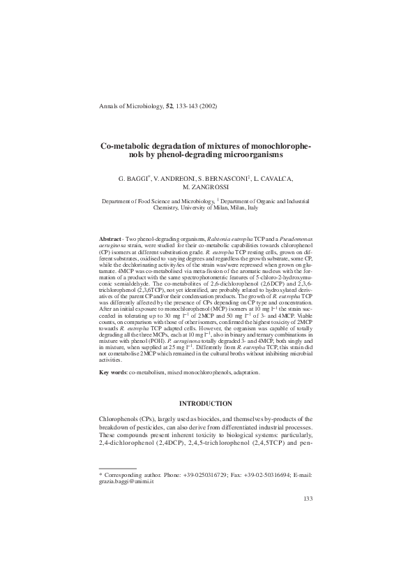 (PDF) Co-metabolic degradation of mixtures of monochlorophenols by ...
