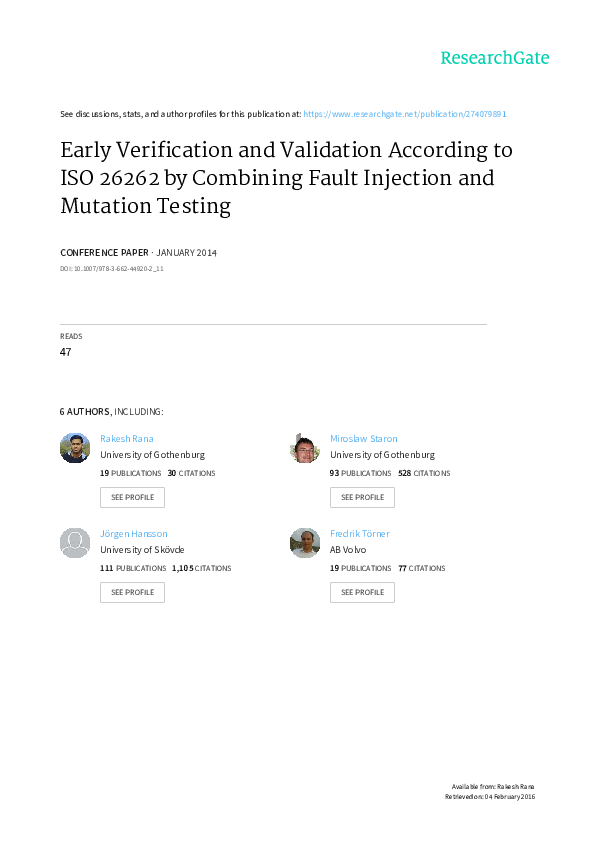 (PDF) Early Verification and Validation According to ISO 26262 by Combining Fault Injection and ...