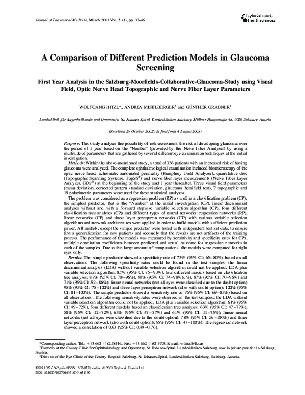 (PDF) A Comparison of Different Prediction Models in Glaucoma Screening