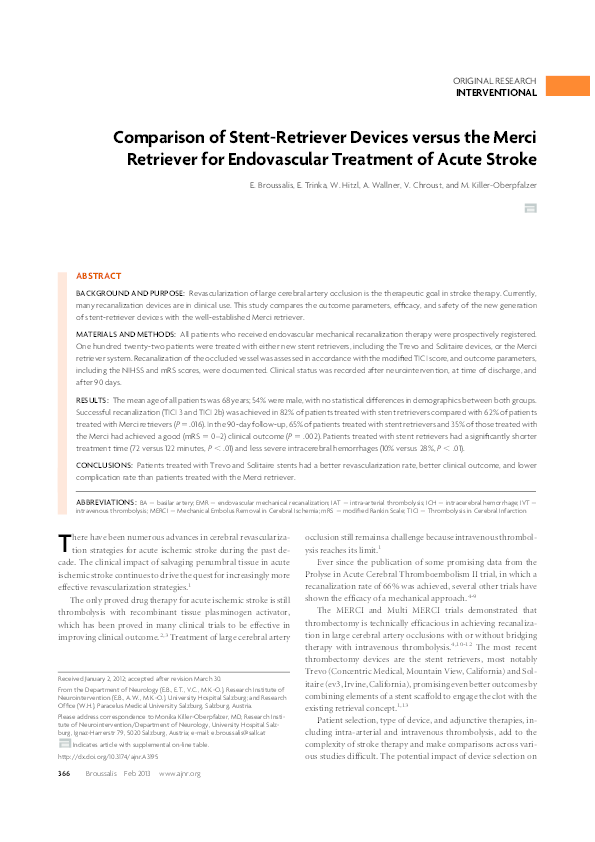 (PDF) Comparison of Stent-Retriever Devices versus the Merci Retriever ...