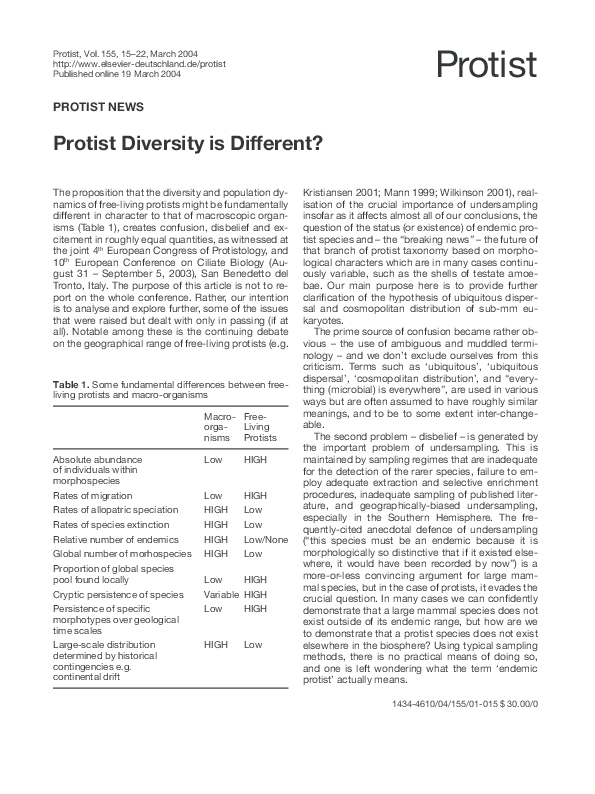 (PDF) Protist Diversity is Different?