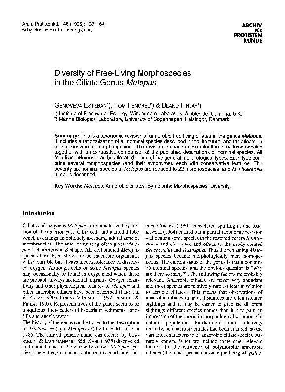 (PDF) Diversity of Free-Living Morphospecies in the Ciliate Genus Metopus