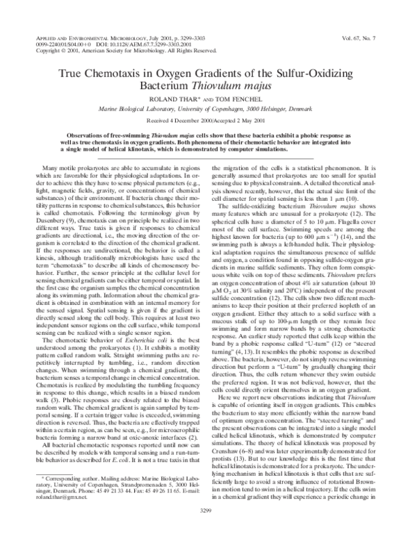 (PDF) True Chemotaxis in Oxygen Gradients of the Sulfur-Oxidizing ...