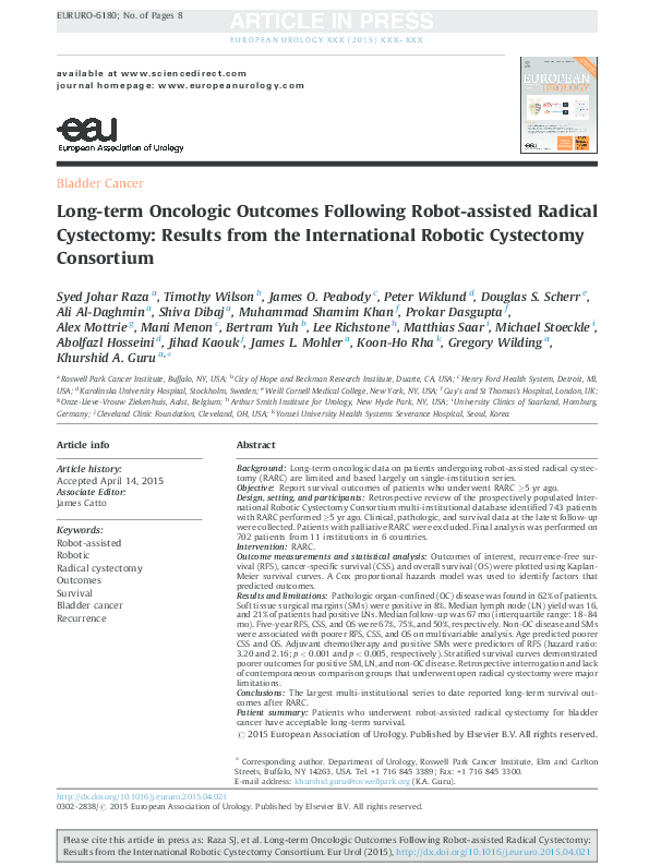 (PDF) Long-term Oncologic Outcomes Following Robot-assisted Radical Cystectomy: Results from the ...