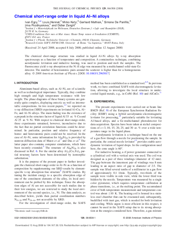 (PDF) Chemical short-range order in liquid Al–Ni alloys