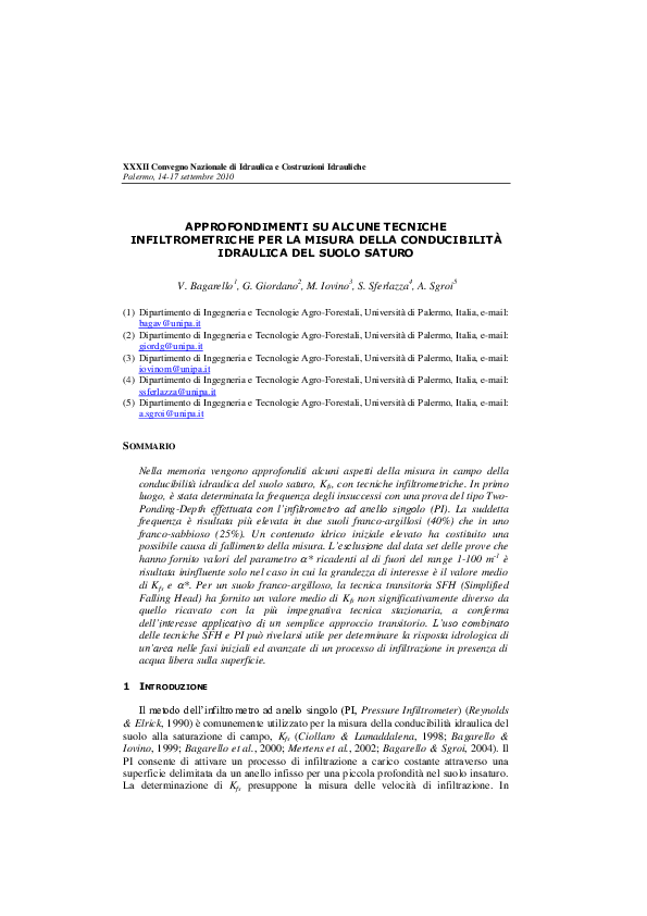 (PDF) Approfondimenti su alcune tecniche infiltrometriche per la misura ...