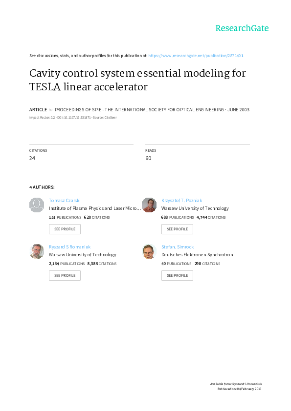 (PDF) Cavity control system essential modeling for the TESLA linear ...