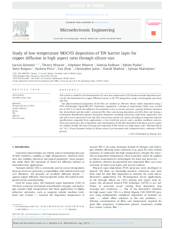 (PDF) Study of low temperature MOCVD deposition of TiN barrier layer ...