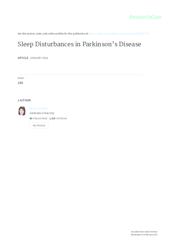 (PDF) Sleep Disorders in Parkinson??s Disease | Michele Terzaghi, Manvir Bhatia, Madhuri Behari ...