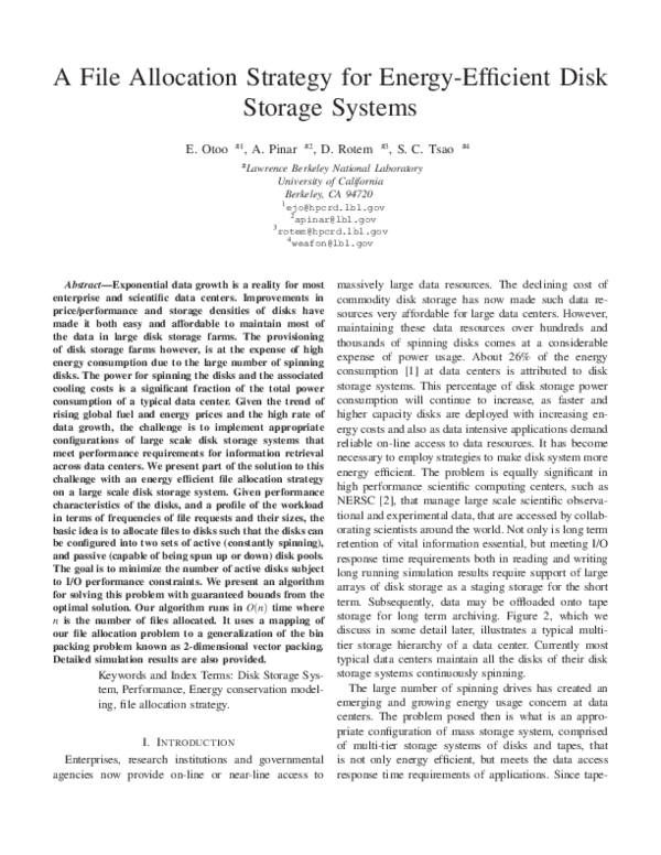 (PDF) Energy-Efficient File Allocation in Disk Storage