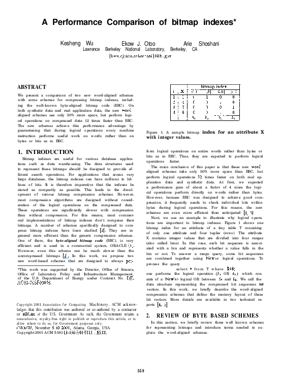 (PDF) A performance comparison of bitmap indexes