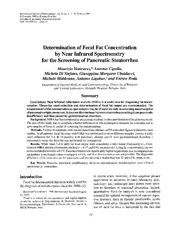 (PDF) Determination of fecal fat concentration by near infrared ...