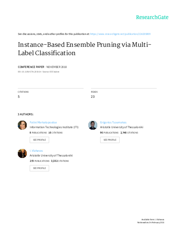 Pdf Instance Based Ensemble Pruning Via Multi Label Classification