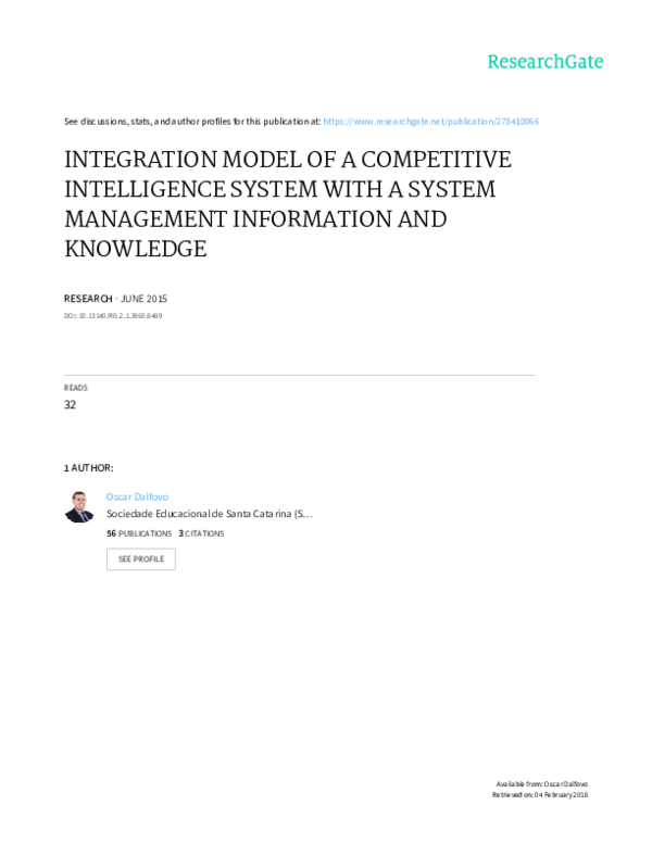 (PDF) INTEGRATION MODEL OF A COMPETITIVE INTELLIGENCE SYSTEM WITH A SYSTEM MANAGEMENT ...