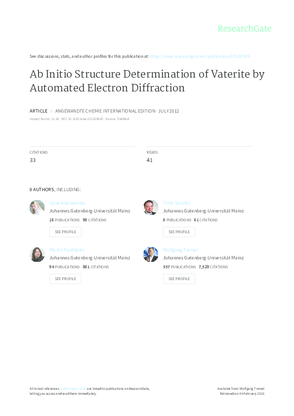 Pdf Ab Initio Structure Determination Of Vaterite By Automated