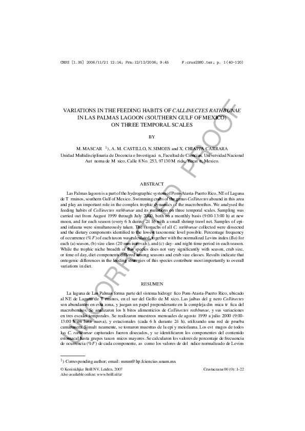 (PDF) Variations in the feeding habits of Callinectes rathbunae in Las ...