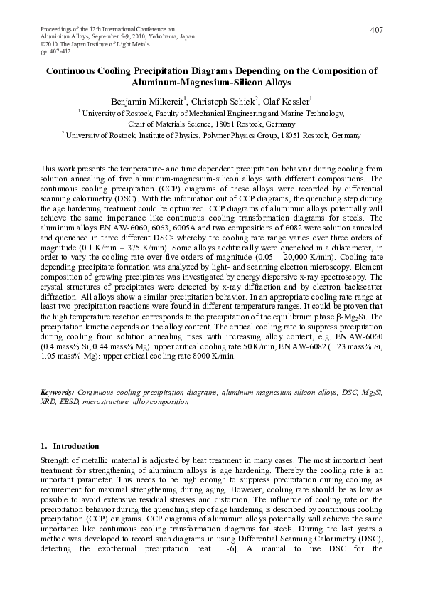 (PDF) Continuous cooling precipitation diagrams depending on the ...