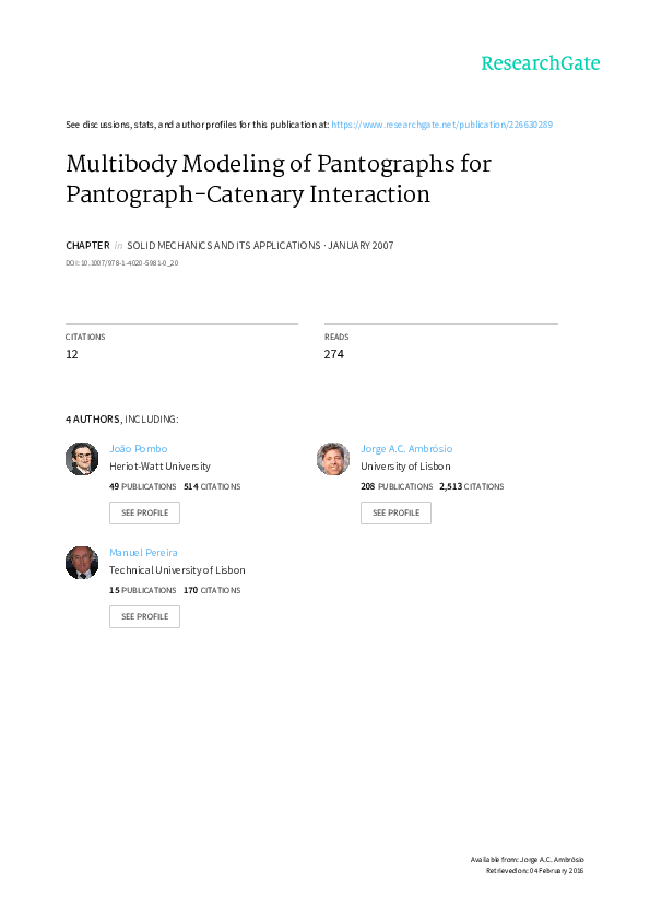 (PDF) Multibody Modeling of Pantographs for Pantograph-Catenary Interaction