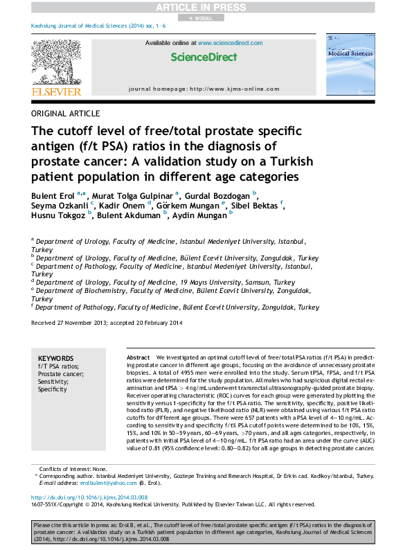 (PDF) The cutoff level of free/total prostate specific antigen (f/t PSA ...