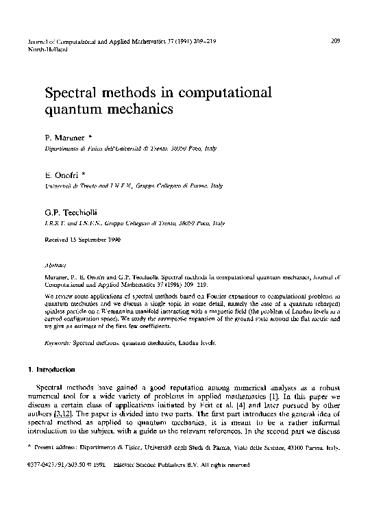 (PDF) Spectral methods in computational quantum mechanics