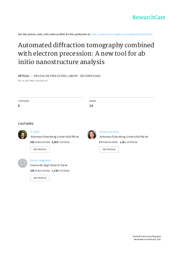 (PDF) Automated diffraction tomography combined with electron precession: a new tool for ab ...