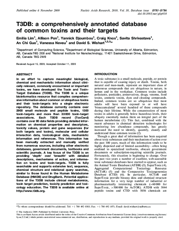 (PDF) T3DB: a comprehensively annotated database of common toxins and ...