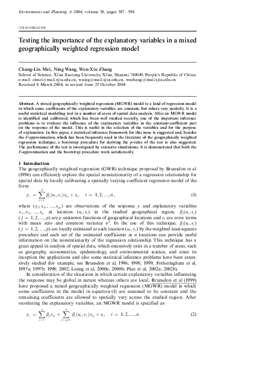 Pdf Testing The Importance Of The Explanatory Variables In A Mixed