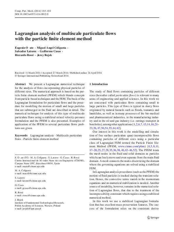 (PDF) Lagrangian analysis of multiscale particulate flows with the particle finite element method