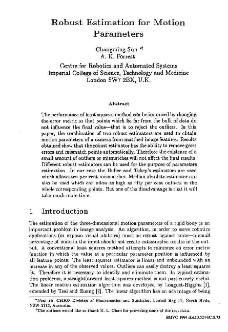 (PDF) Robust Estimation for Motion Parameters