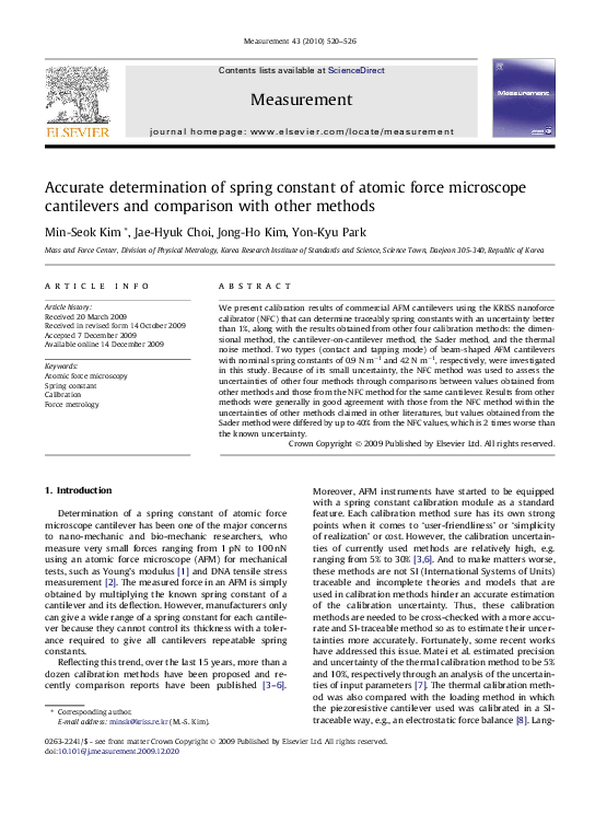 Pdf Accurate Determination Of Spring Constant Of Atomic Force Microscope Cantilevers And